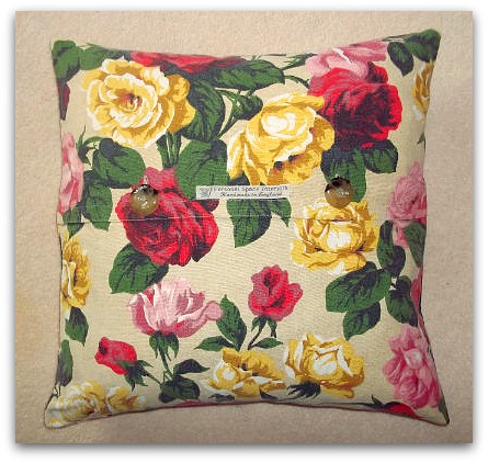Vintage 1950s Linen Roses Cushion Cover With Pattern Matched Front ...